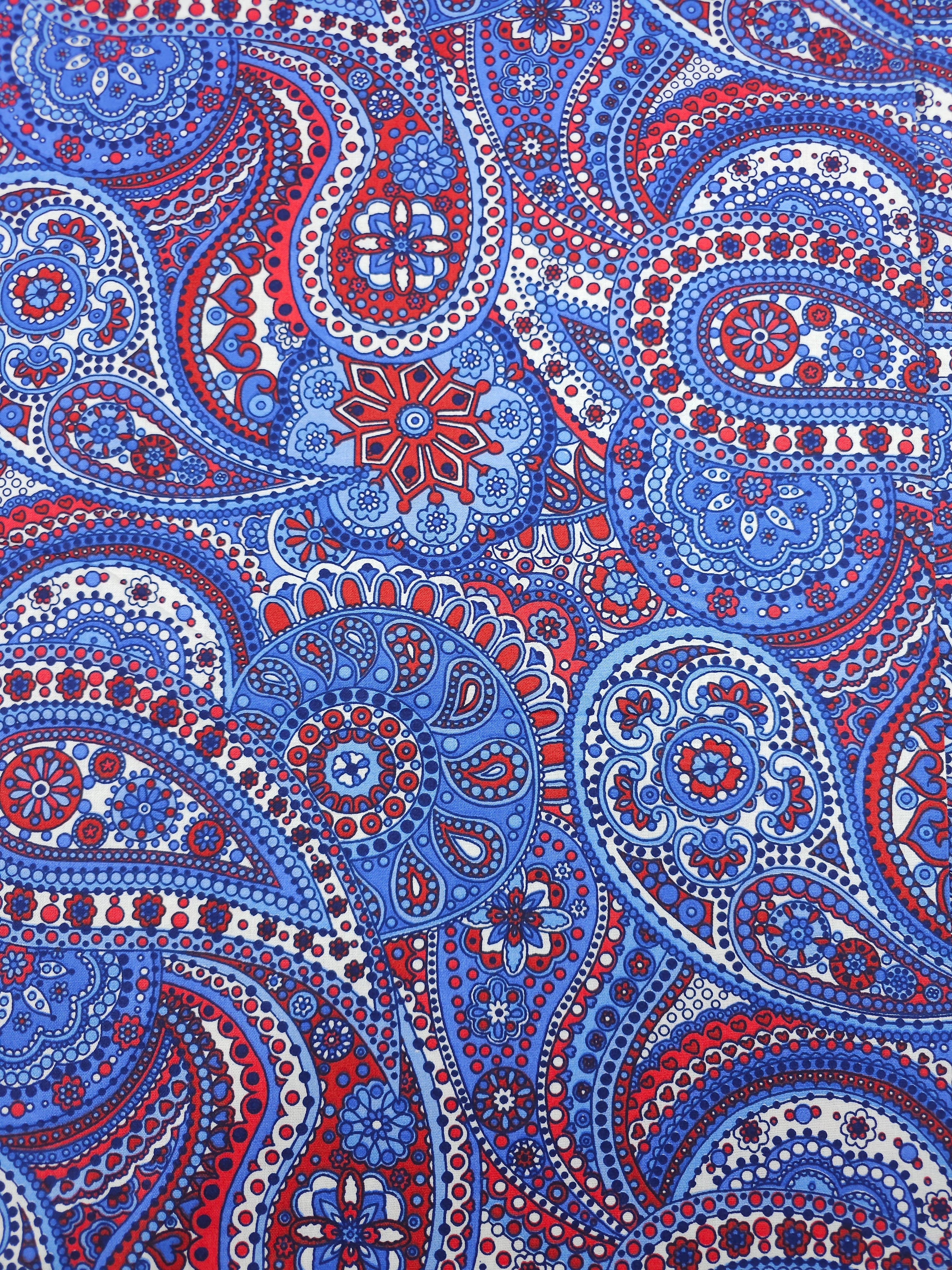 Periwinkle Blue/Red Quirky Paisley Paradise 100% Cotton 106" *EXTRA WI ...