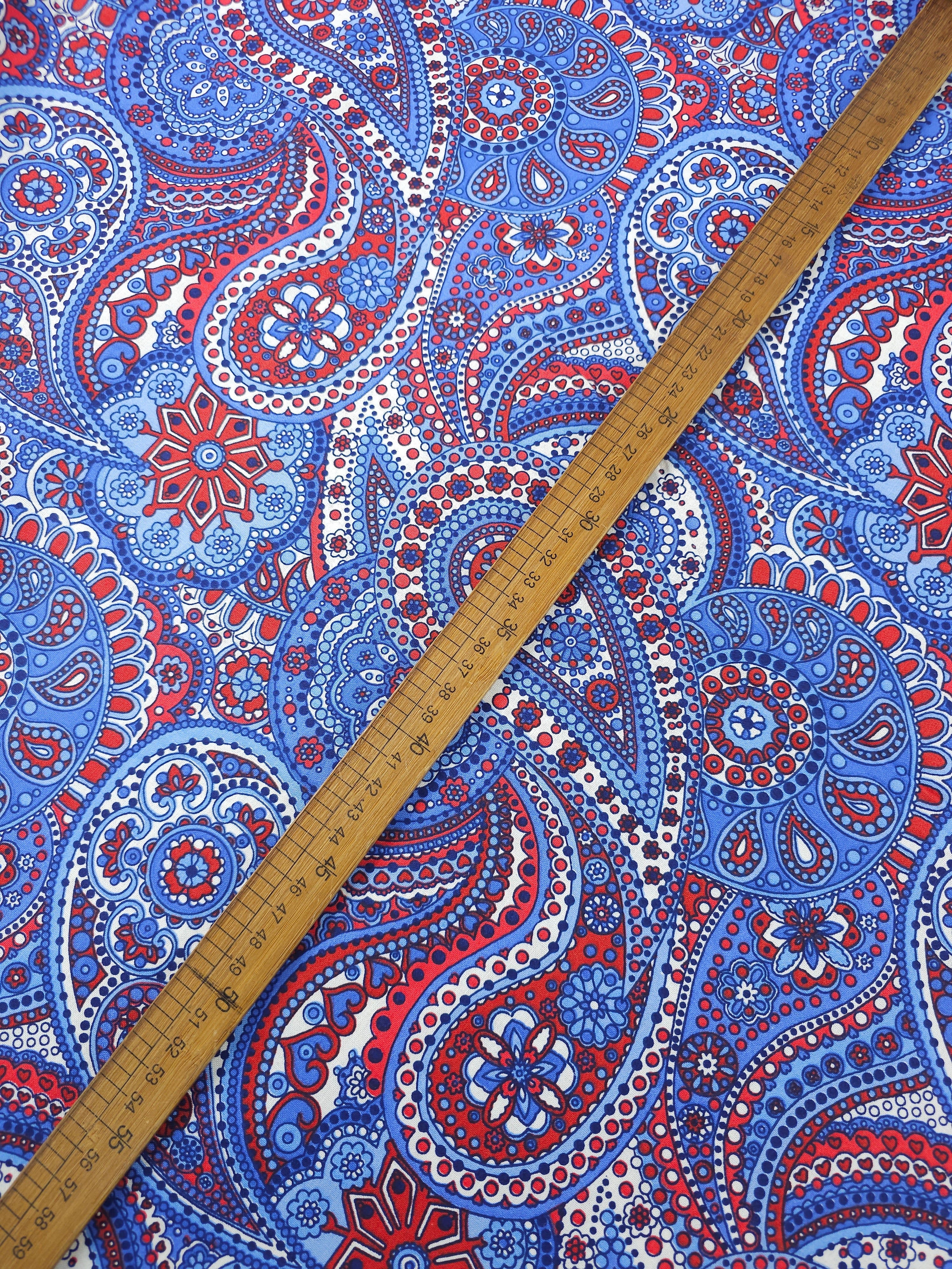 Periwinkle Blue/Red Quirky Paisley Paradise 100% Cotton 106" *EXTRA WI ...