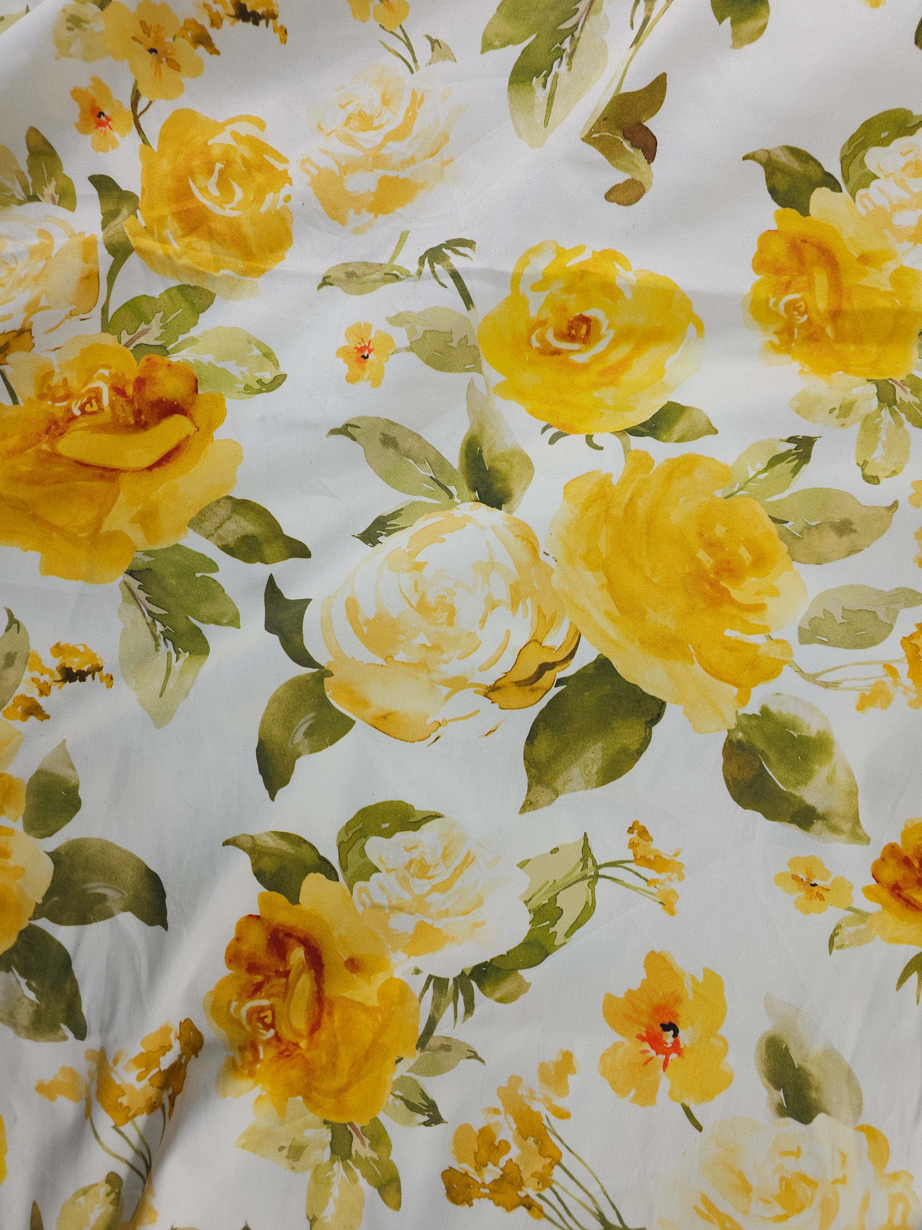 Yellow Rose Garden Brush Cotton - 4.8m Piece – Rainbow Fabrics